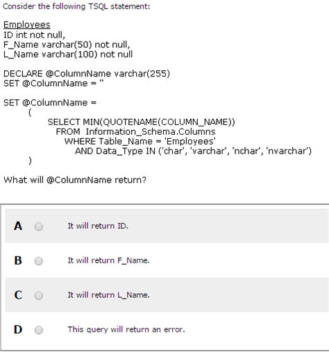 Solved Consider The Following Tsql Statement Employees Id