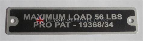 austin ruby maximum load plate classic reproductions