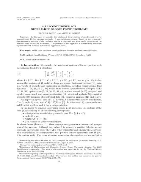 Pdf A Preconditioner For Generalized Saddle Point Problems