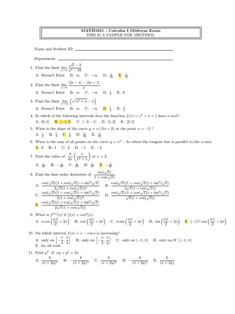 Midterm Examplecalmal1 Pdf Analytic Geometry Mathematical Relations