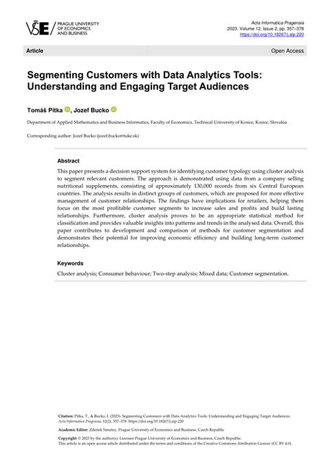Pdf Segmenting Customers With Data Analytics Tools Understanding And Engaging Target Audiences