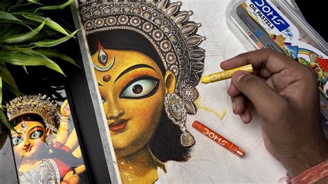 Durga Maa Drawing Oil Pastel Drawing Step By Step Youtube