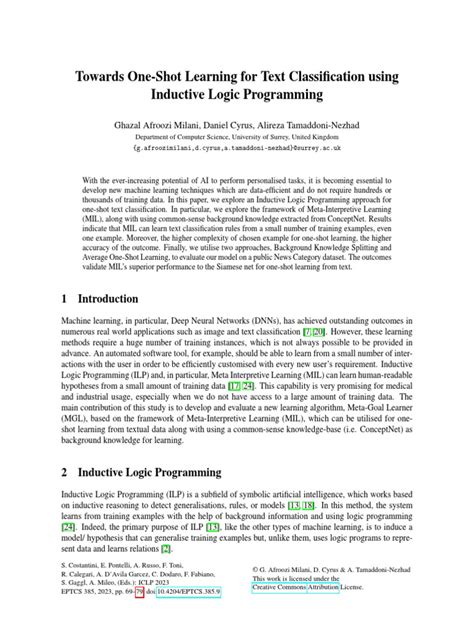 Towards One Shot Learning For Text Classification Using Inductive Logic