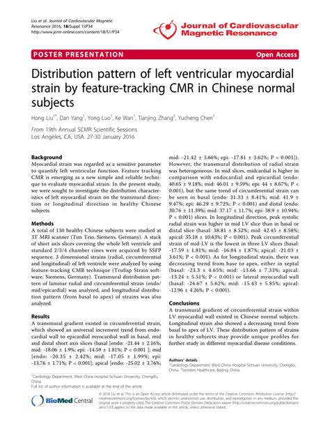 Pdf Distribution Pattern Of Left Ventricular Myocardial Strain By Feature Tracking Cmr In