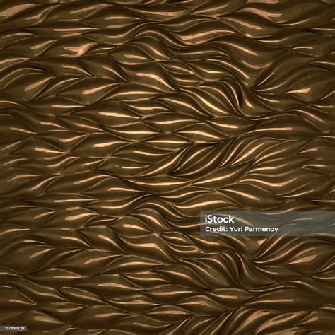 곱슬 파도 트레이서리 황금 잎 곡선 양식화된 추상 꽃잎 패턴 금속 광택 표면 내부 벽 3d 패널 디자인을 위한 잔물결 배경입니다 렌더링 그림 갈색에 대한 스톡 사진 및 기타