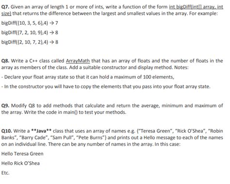 Solved Q7 Given An Array Of Length 1 Or More Of Ints Write