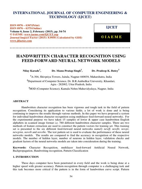 Pdf Handwritten Character Recognition Using Feed Forward Neural