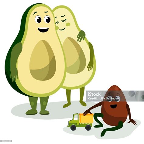 재미있는 벡터 신선한 아보카도 가족 귀여운 만화 커플 와 아이 0명에 대한 스톡 벡터 아트 및 기타 이미지 0명 건강한 생활방식 건강한 식생활 Istock