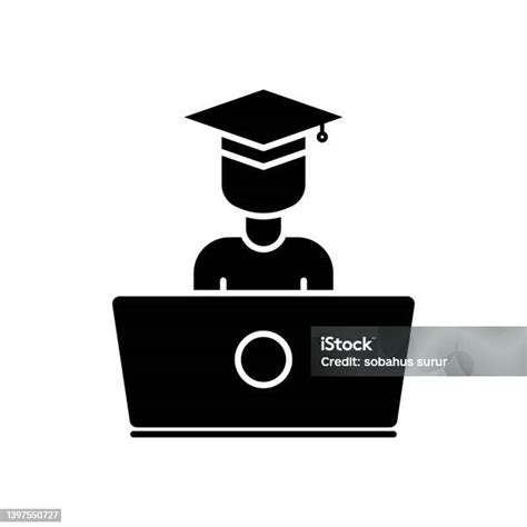 온라인 교육 아이콘 벡터입니다 가상 학습 학생 노트북 솔리드 아이콘 스타일 글리프 편집 가능한 간단한 디자인 일러스트 레이 션