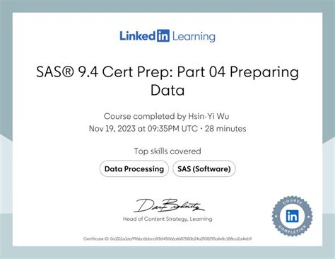 Hsin Yi Wu On Linkedin Certificate Of Completion