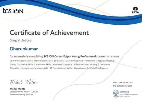 Professionaldevelopment Careergrowth Tcsion Youngprofessional… Dharunkumar M