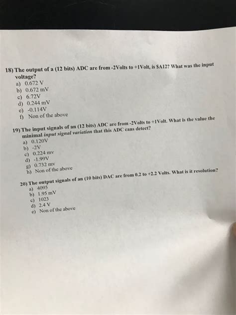 Solved 18 The Output Of A 12 Bits Adc Are From 2volts To
