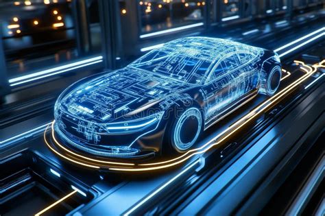 Futuristic Car With Holographic Blueprint Design Advanced Digital Vehicle Concept In High Tech