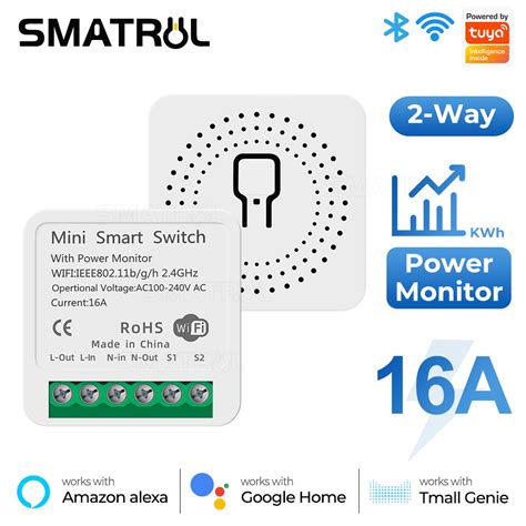 SMATRUL 16A Tuya MINI DIY Smart Switch WiFi Push Switch 2 Way Tmall Genie Google Home Alexa 220V