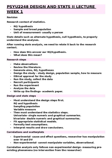 Stats Lecture Notes Psyu2248 Design And Stats Ii Lecture Week 1 Revision Research Context Of