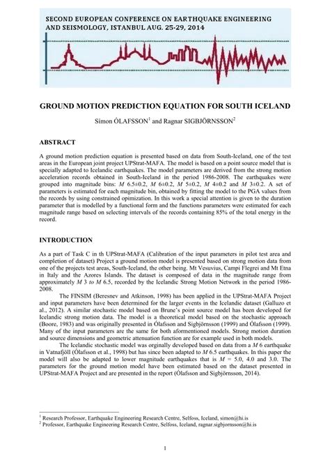 Pdf Ground Motion Prediction Equation For South Iceland
