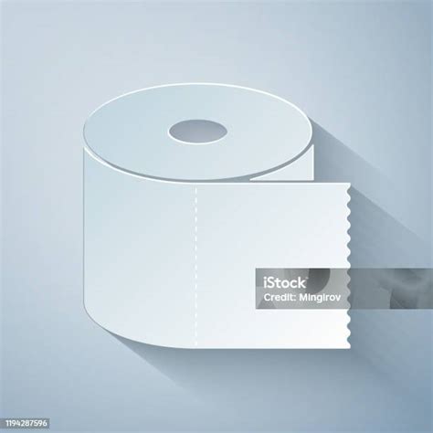 종이 컷 화장지 롤 아이콘 회색 배경에 격리 종이 아트 스타일입니다 벡터 일러스트레이션 3차원 형태에 대한 스톡 벡터 아트 및 기타 이미지 3차원 형태 가정 생활