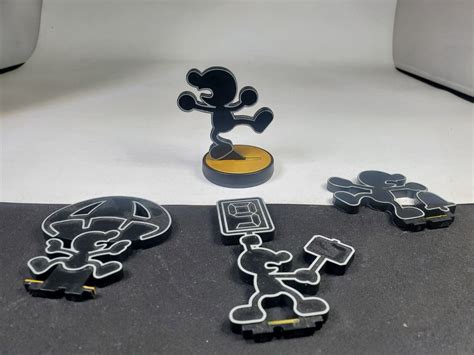 mr game and watch amiibo figure w all 4 poses nintendo super smash