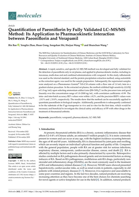 pdf quantification of paeoniflorin by fully validated lc ms ms method