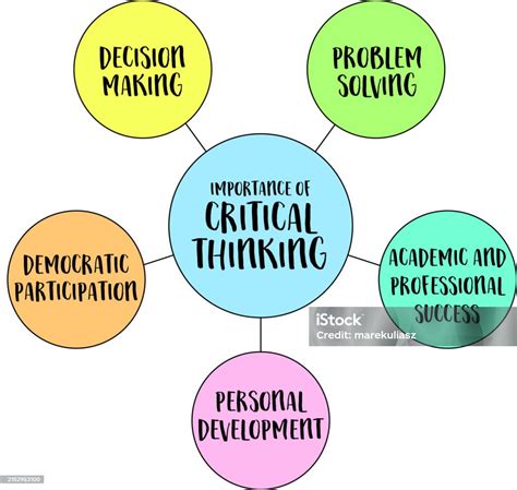 비판적 사고 의사 결정 문제 해결 학업 및 직업적 성공 개인 개발 및 민주적 참여의 중요성 벡터 다이어그램 인포 그래픽 결정에
