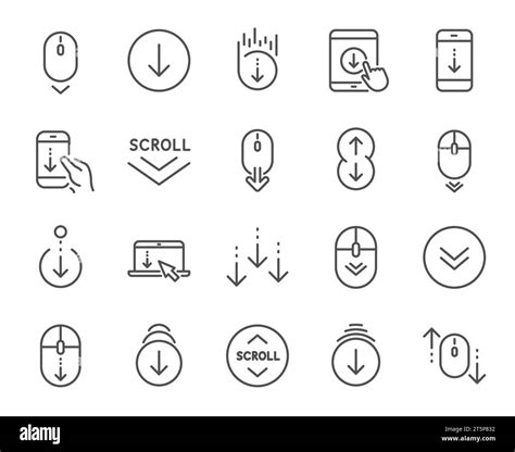 Scroll Down Line Icons Scrolling Mouse Landing Page Swipe Signs