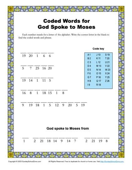 Coded Words For God Spoke To Moses On Sunday School Zone