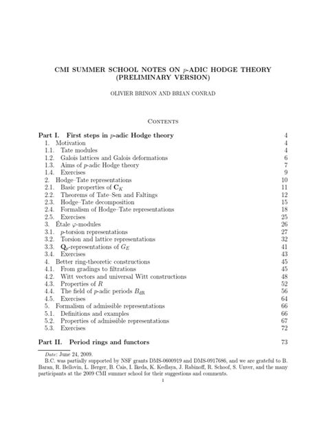 P Adic Hodge Theory Brinon And Conrad Pdf Field Mathematics