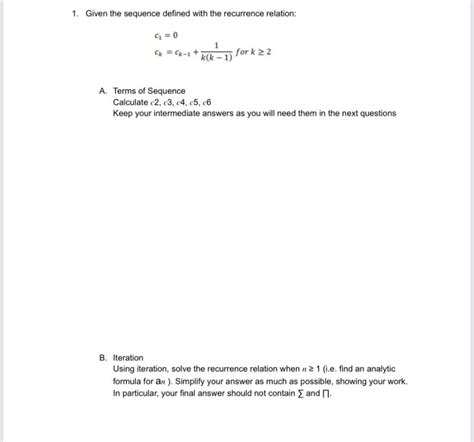 solved 1 given the sequence defined with the recurrence