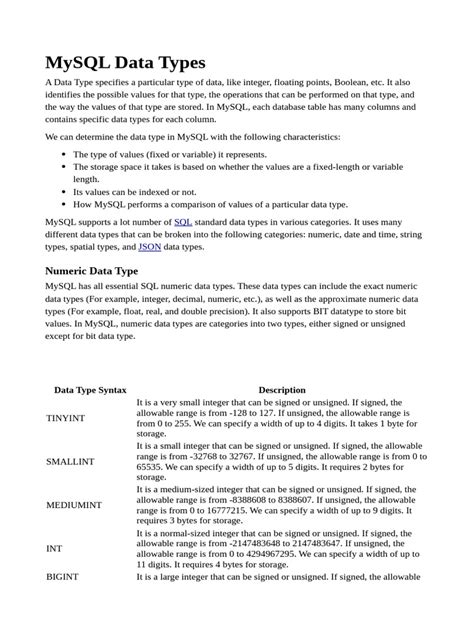 Mysql Pdf Integer Computer Science Data Type