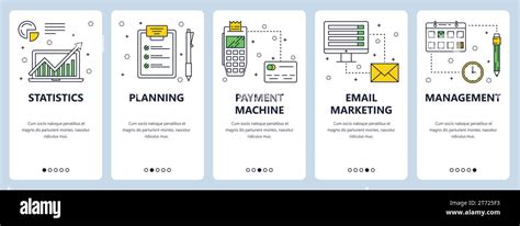 Vector Web Site Linear Art Onboarding Screens Template Statistic Planing And Marketing Icons