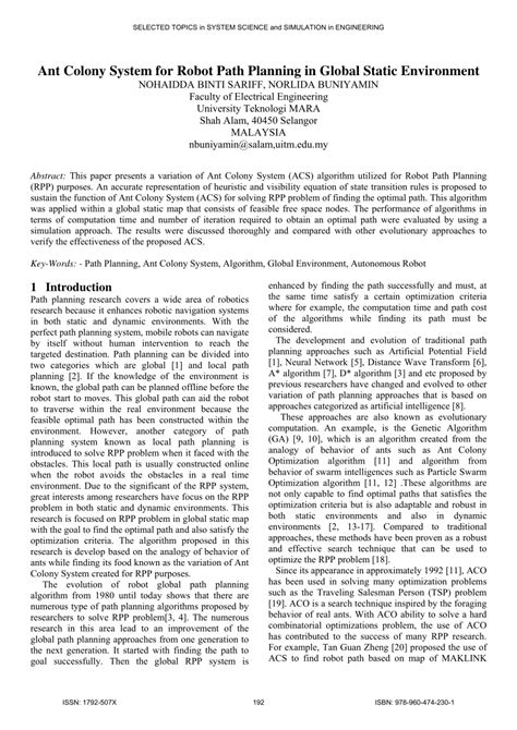 Pdf Ant Colony System For Robot Path Planning In Global Static Environment