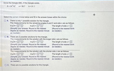 Solve The Triangle Abc If The Triangle Exists