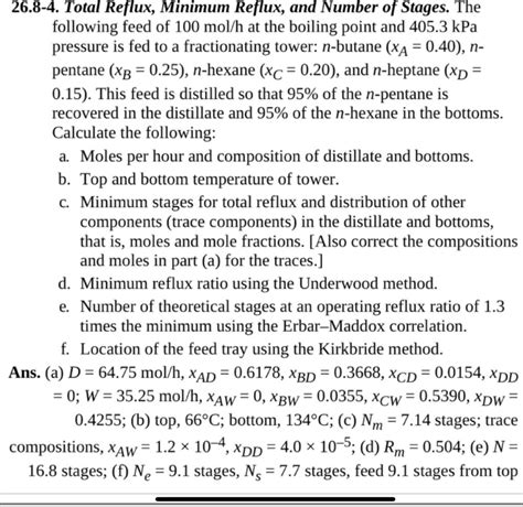 Solved 268 4 Total Reflux Minimum Reflux And Number Of