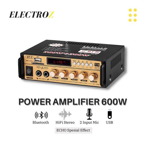 Jual Amplifier Audio 600W Bluetooth Power HiFi Stereo Karaoke Home Theater Echo Effect USB Radio