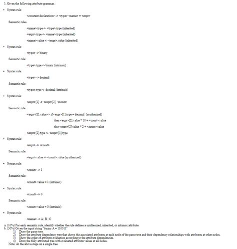 Given The Following Attribute Grammar Syntax Rule