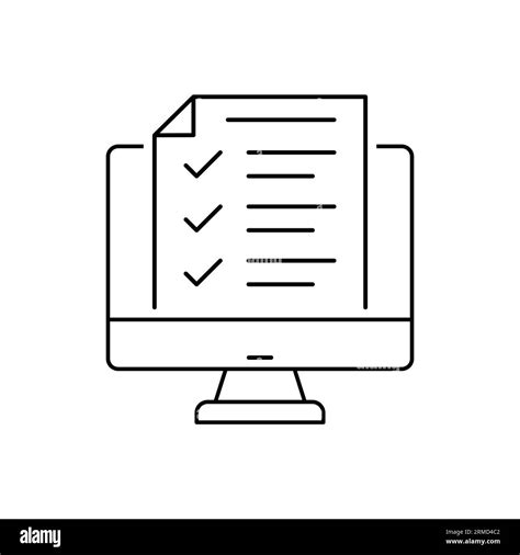 Desktop Computer With Digital Questionnaire Flat Line Icon Vector Thin