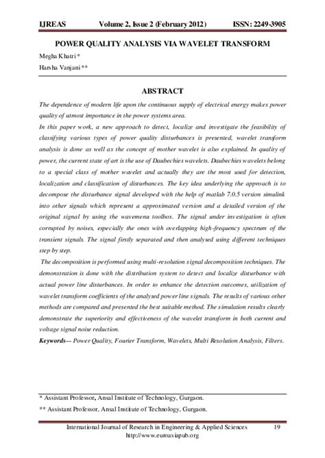 Pdf Power Quality Assessment Via Wavelet Transform Analysis