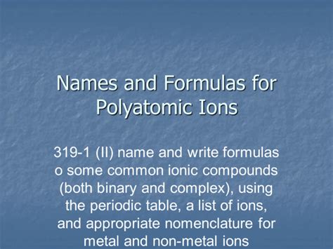 Polyatomic Ions Names And Formulas Chemistry Presentation