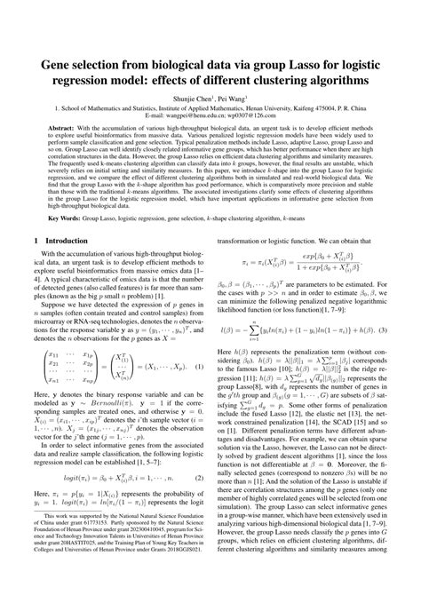 pdf gene selection from biological data via group lasso for logistic