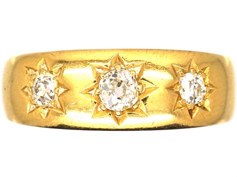 Edwardian 18ct Gold Three Stone Diamond Gypsy Ring 794u The