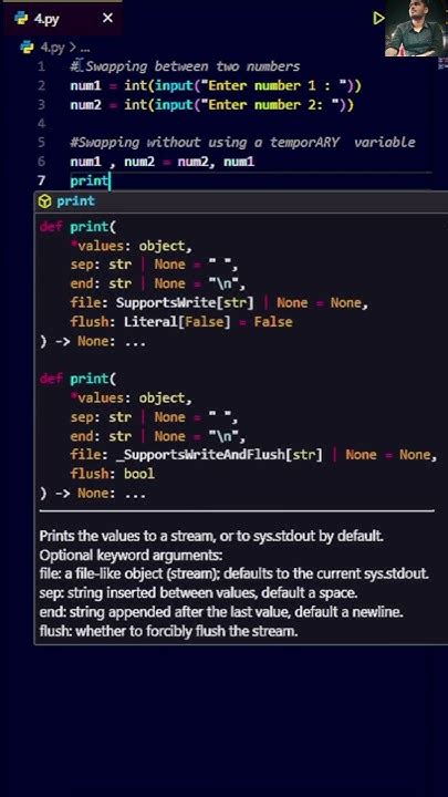 Swapping Between Two Numbers Shorts Python Coding Youtube