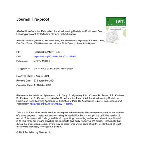 Pdf Afropalm Afrocentric Palm Oil Adulteration Learning Models An