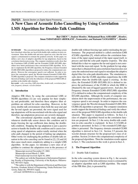 Pdf A New Class Of Acoustic Echo Cancelling By Using Correlation Lms Algorithm For Double Talk