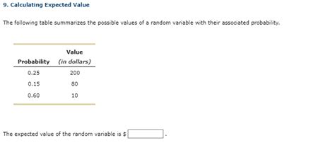 Solved 9 Calculating Expected Value The Following Table