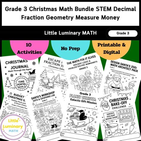 Grade 3 Christmas Math Bundle Stem Decimal Fraction Geometry Measure Money