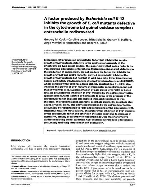 Pdf A Factor Produced By Escherichia Coli K 12 Inhibits The Growth Of E Coli Mutants