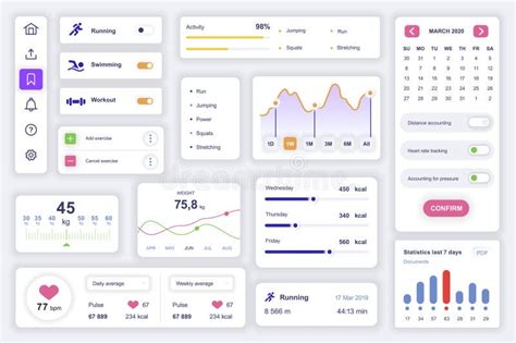 User Interface Elements Set For Fitness Mobile App Kit Template With Hud Diagrams Running