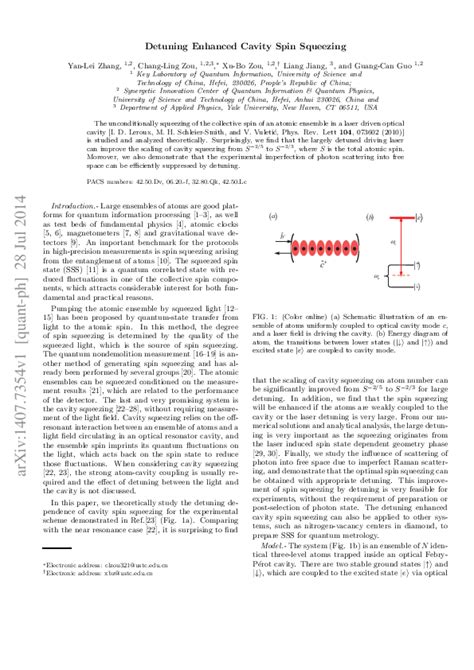 Pdf Detuning Enhanced Cavity Spin Squeezing