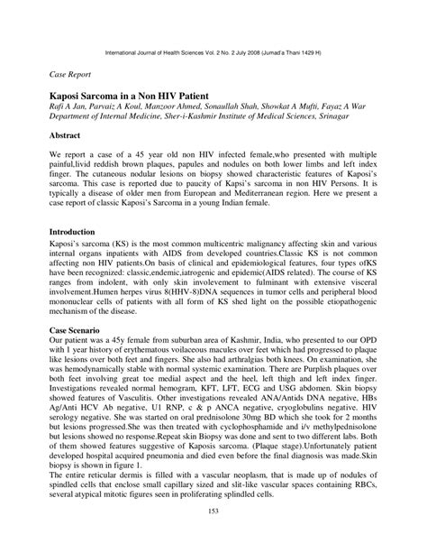 Pdf Kaposi Sarcoma In A Non Hiv Patient