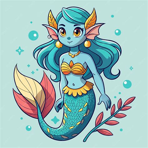 Очаровательный Мерфолк Векторный мультфильм Премиум Ai